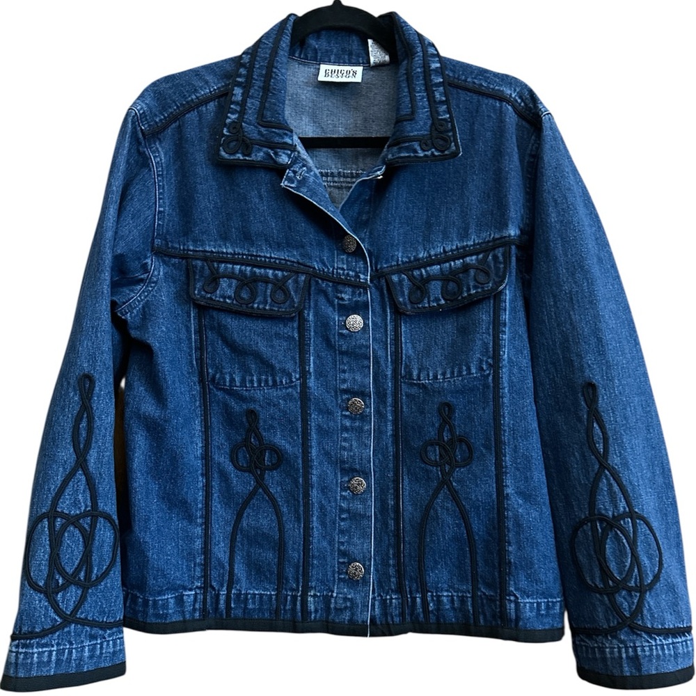 Chico's Denim Jacket With Black Embroidery. Size Medi… - Gem